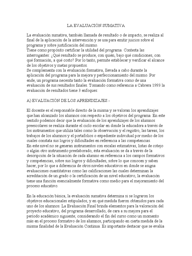 La Evaluacion Sumativa La Evaluacion Sum | PDF | Evaluación | Educación de la primera infancia