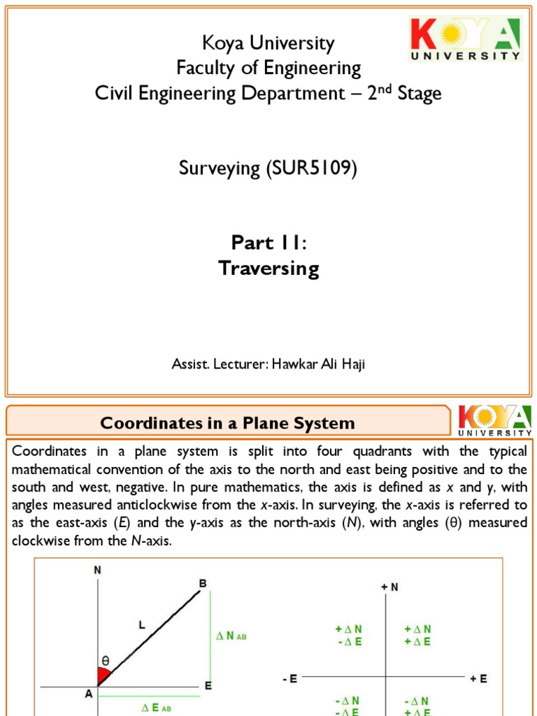 Part 11 Traversing Pdf Cartesian Coordinate System Surveying