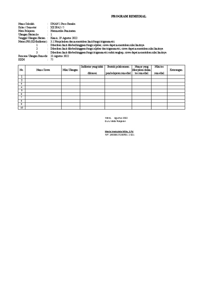 FORMAT REMEDIAL & Pengayaan | PDF