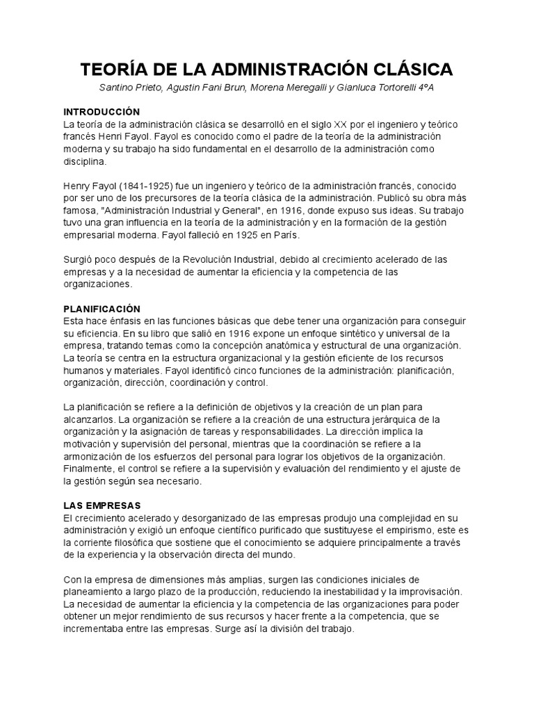 Teoria de La Administracion Clasica | PDF Teoria de La Administracion Clasica | PDF