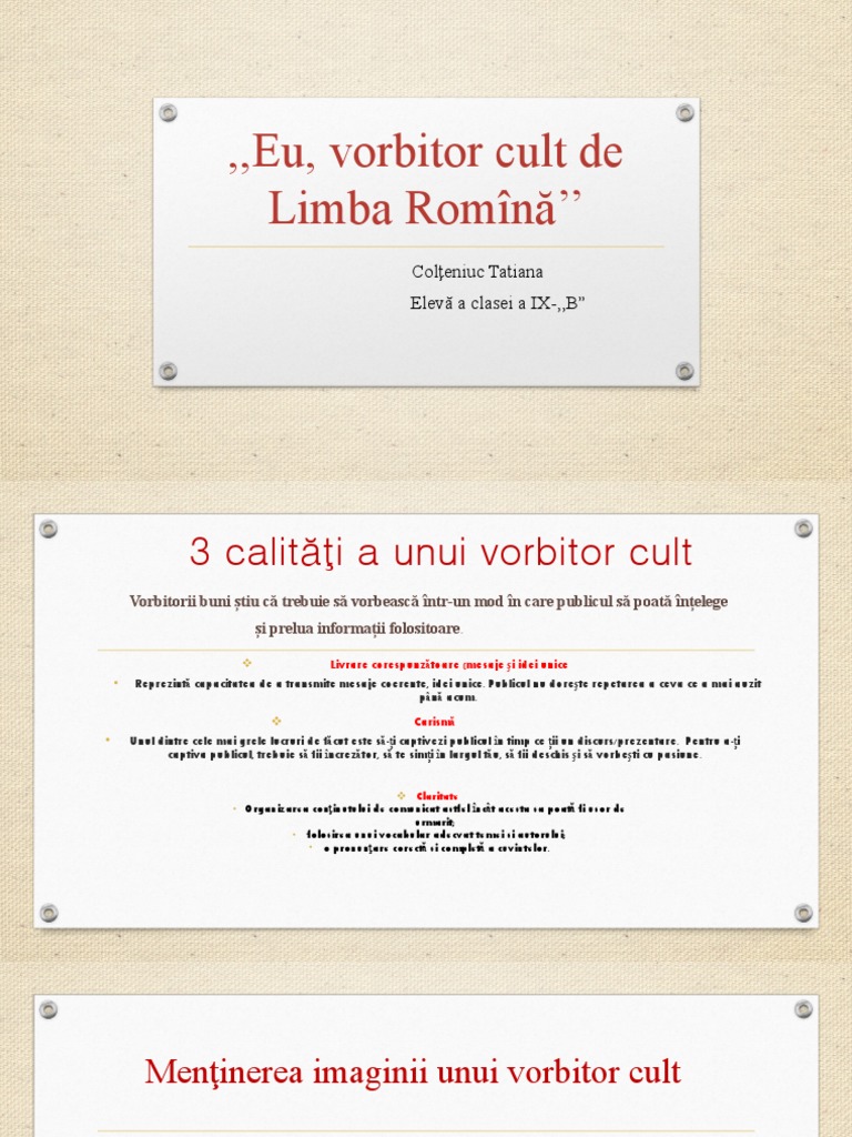 Eu, Vorbitor Cult de Limba Romînă | PDF