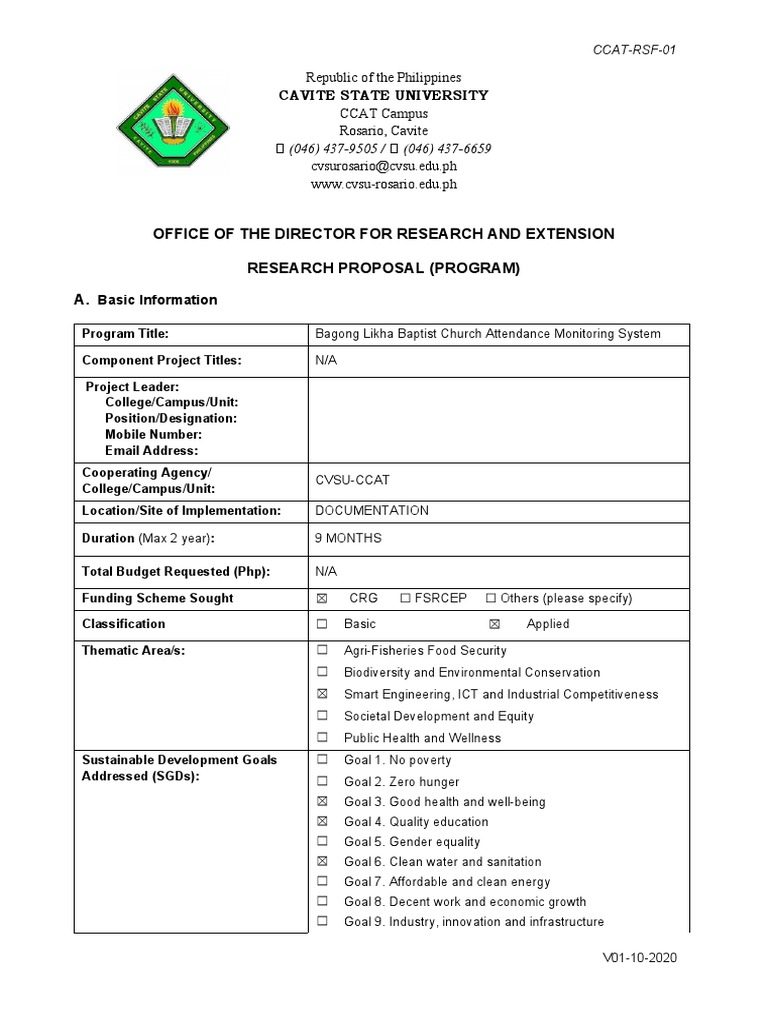 CvSU-CCAT Research Proposal Form | PDF