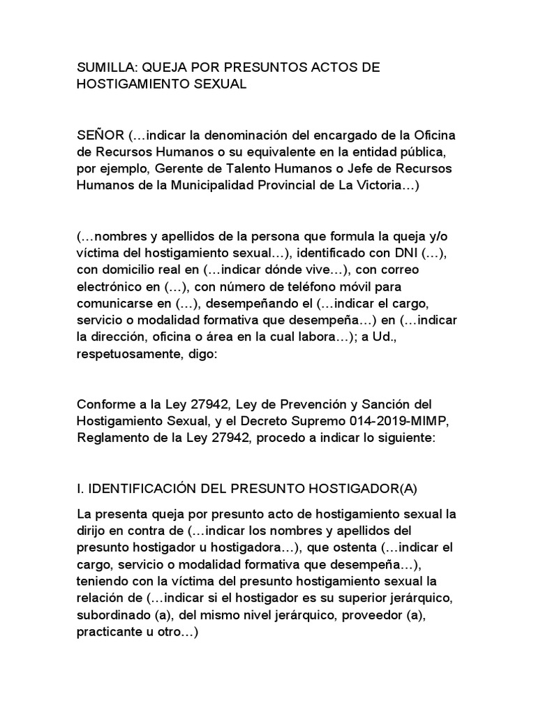 Queja Hostigamiento Sexual Pdf Acoso 8186