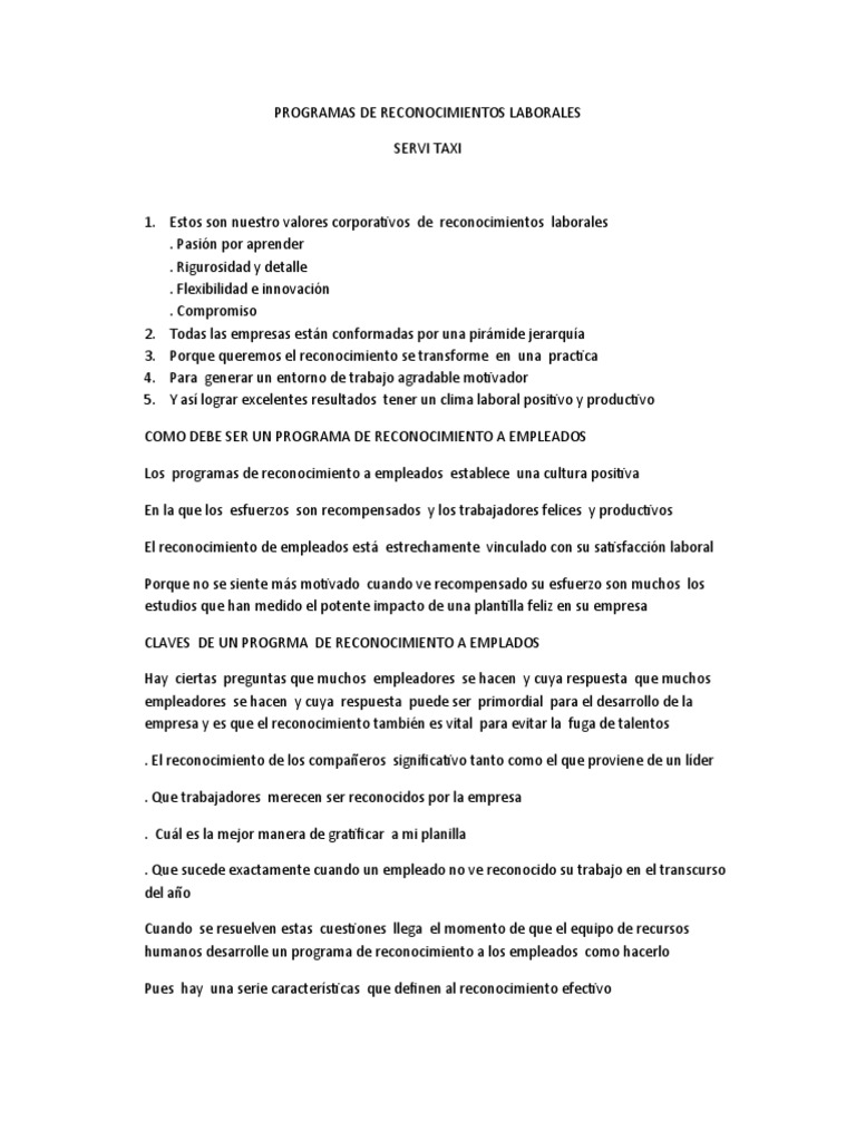 Programas de Reconocimientos Laborales | PDF