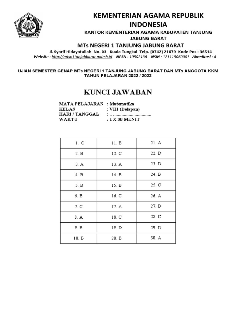 Format Kunci Jawaban Soal Ujian Semester Genap Mapel TP. 2022-2023 | PDF