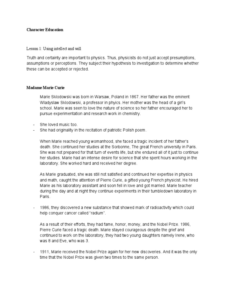 Character Education Lessons Overview | PDF | Social Science | History