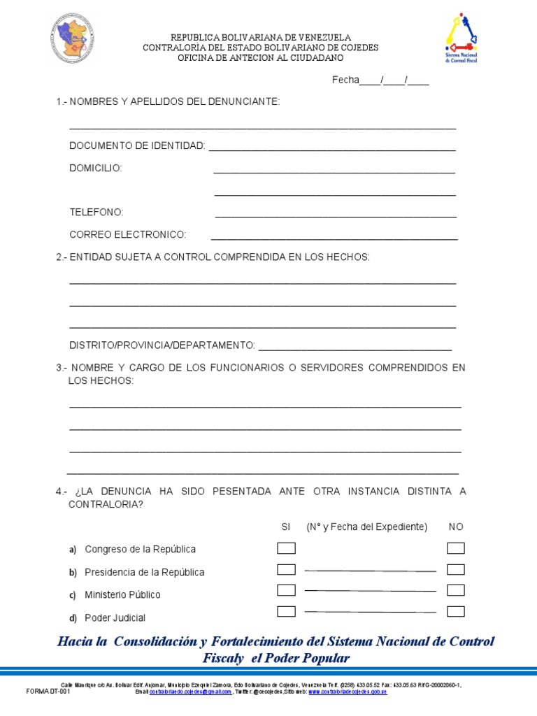 formato_para_presentar_una_denuncia | PDF | Venezuela | Gobierno