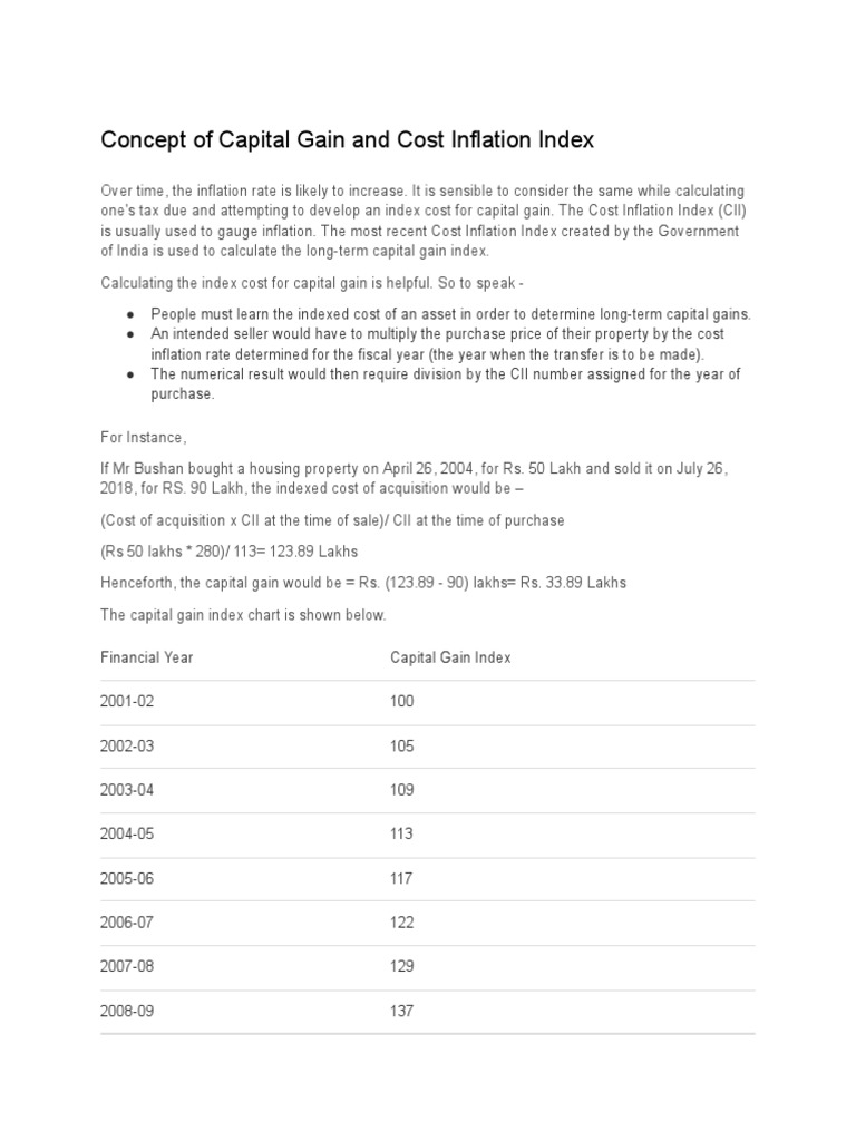 Capital Gains Index Numbers. | PDF