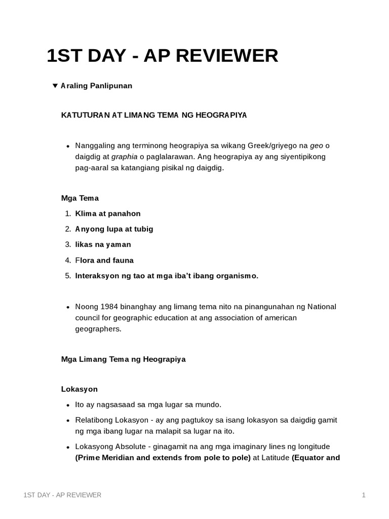 1ST Day - Ap Reviewer | PDF