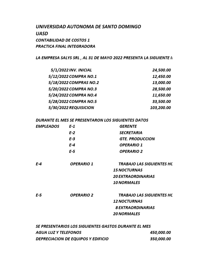 Practica Final Integradora Uasd | PDF | Economía Financiera | Contabilidad
