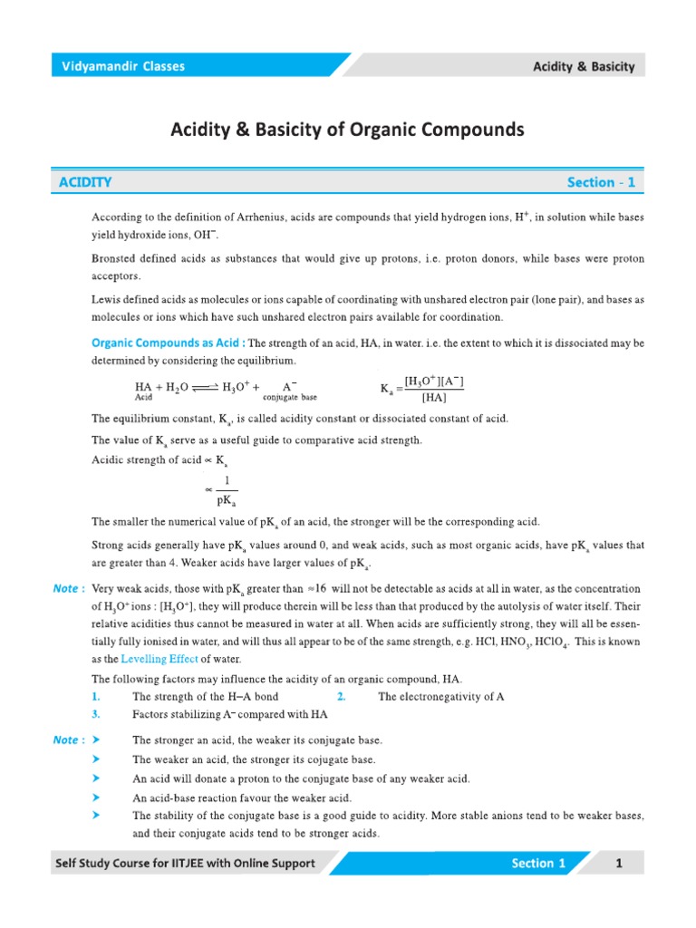Acidity and Basicity Section 1 PDF | PDF