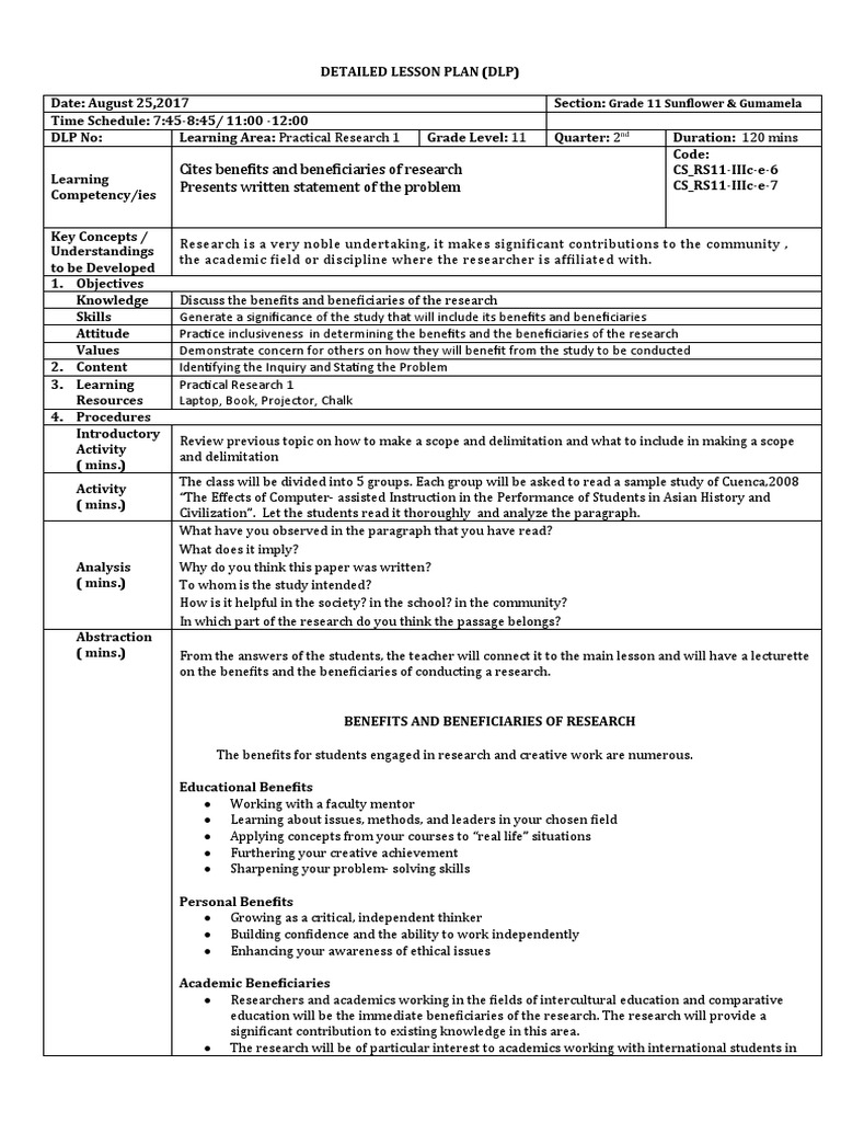 Lesson Plan On Research | PDF | Nursing | Learning