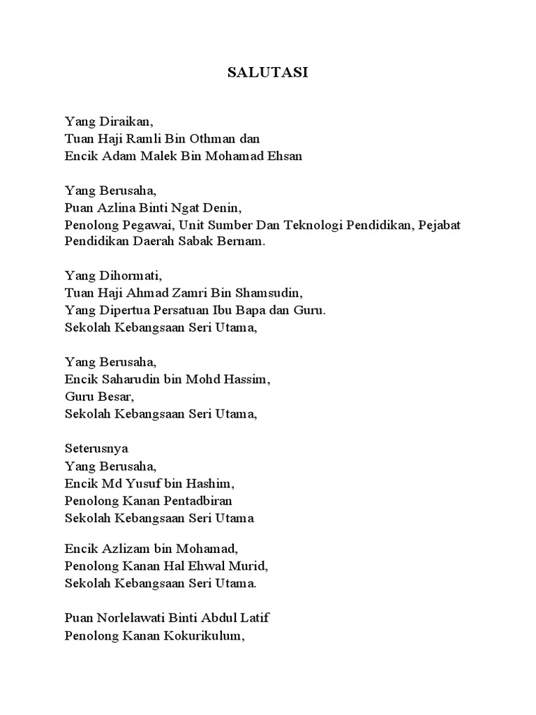 Salutasi Majlis HJ Ramli CG Adam | PDF