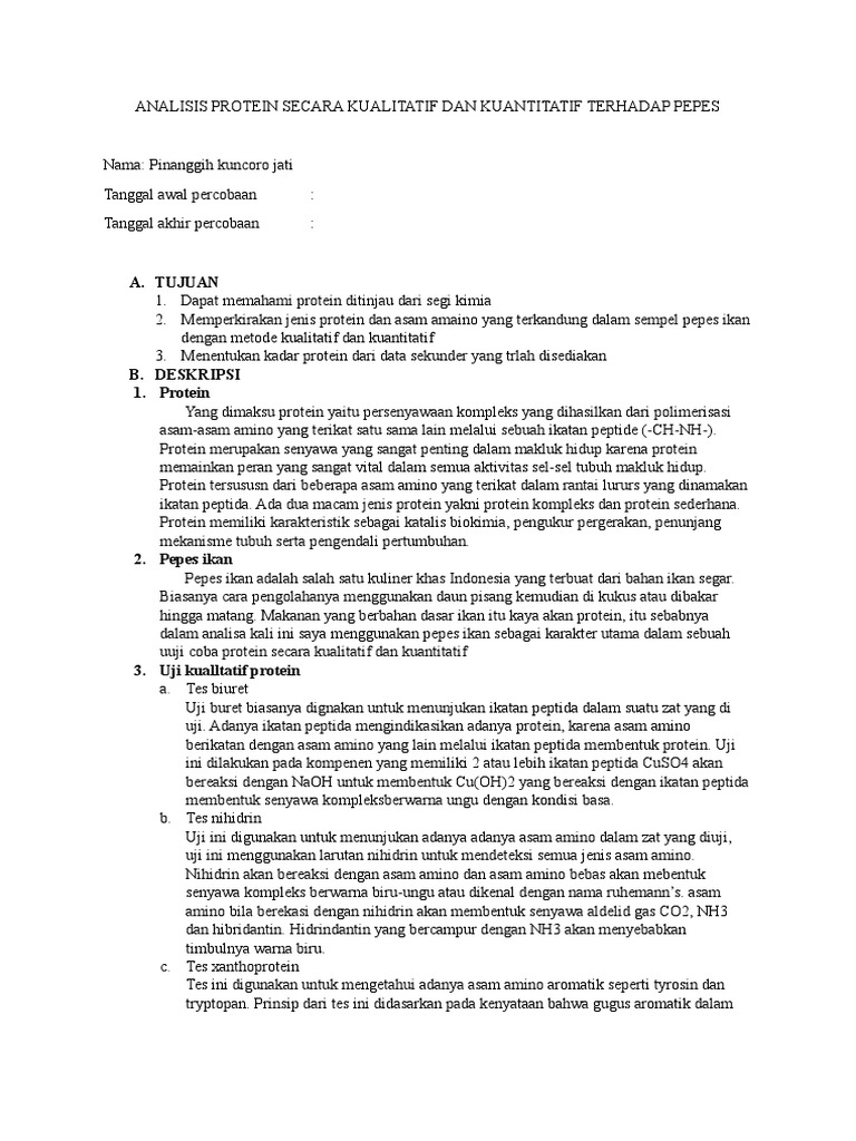 Analisis Protein Secara Kualitatif Dan Kuantitatif Terhadap Pepes | PDF
