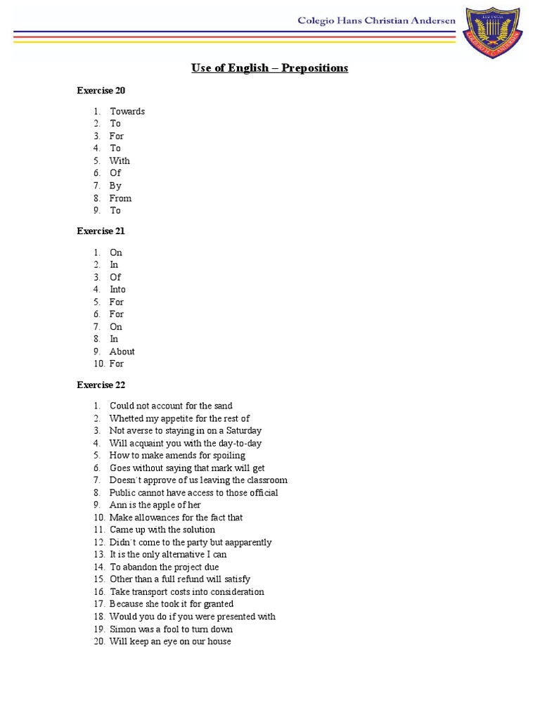 Use of English - Prepositions | PDF