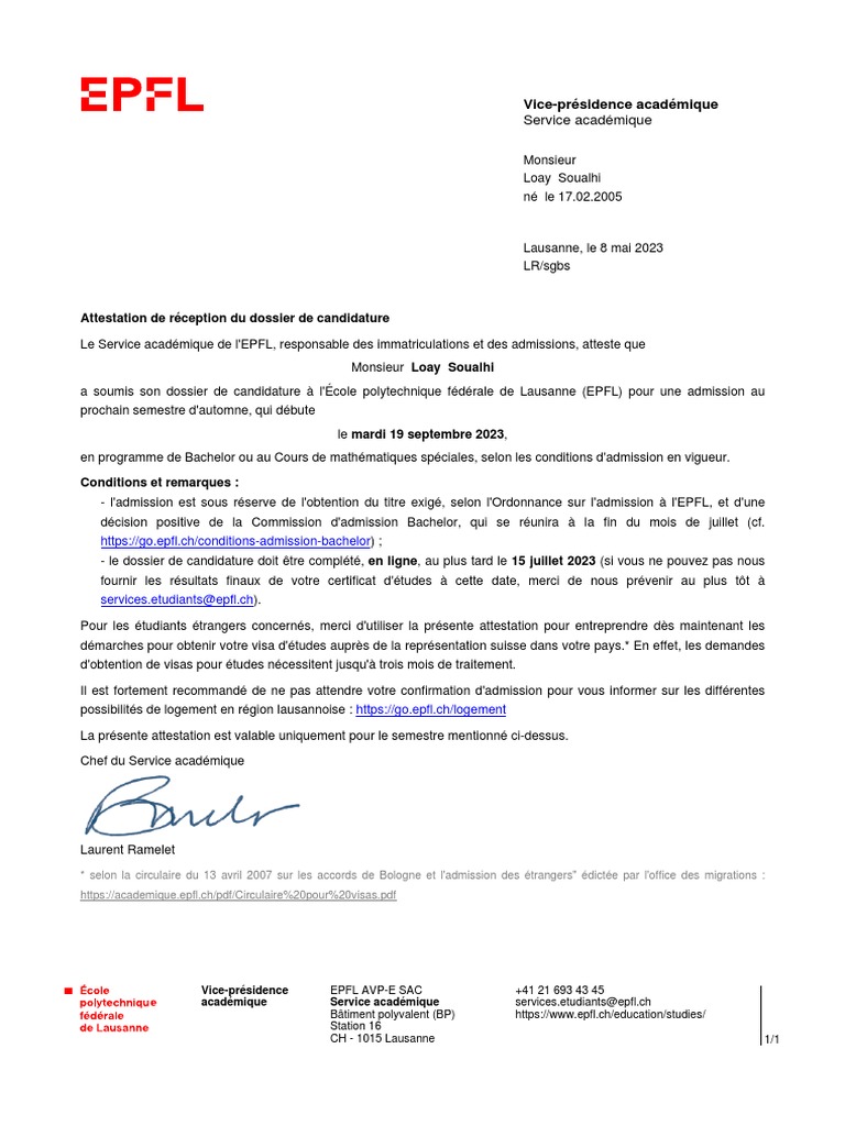 EPFL Reception Bachelor-CMS | PDF