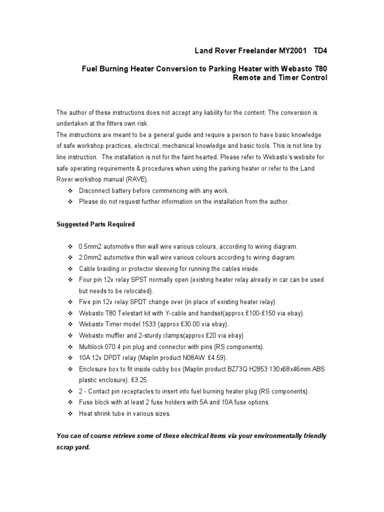 1 Land Rover Freelander MY2001 Parking Heater Install TD4 | PDF ...