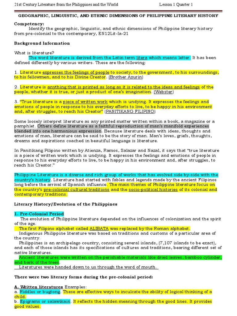21st Century Literature Lesson 1 q1 | PDF | Philippines | Tagalog Language 21st Century Literature Lesson 1 q1 | PDF | Philippines | Tagalog Language