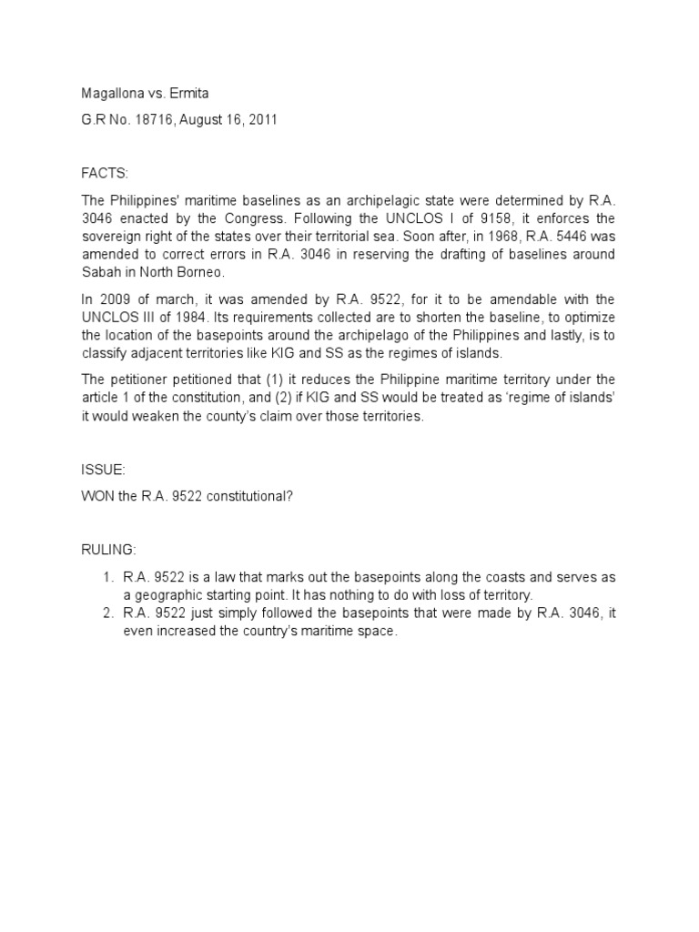 Magallona Vs Ermita CASE DIGEST | PDF | Travel | Law