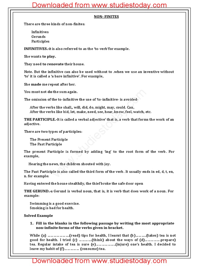 CBSE Class 10 English Assignment - Non Finites | PDF
