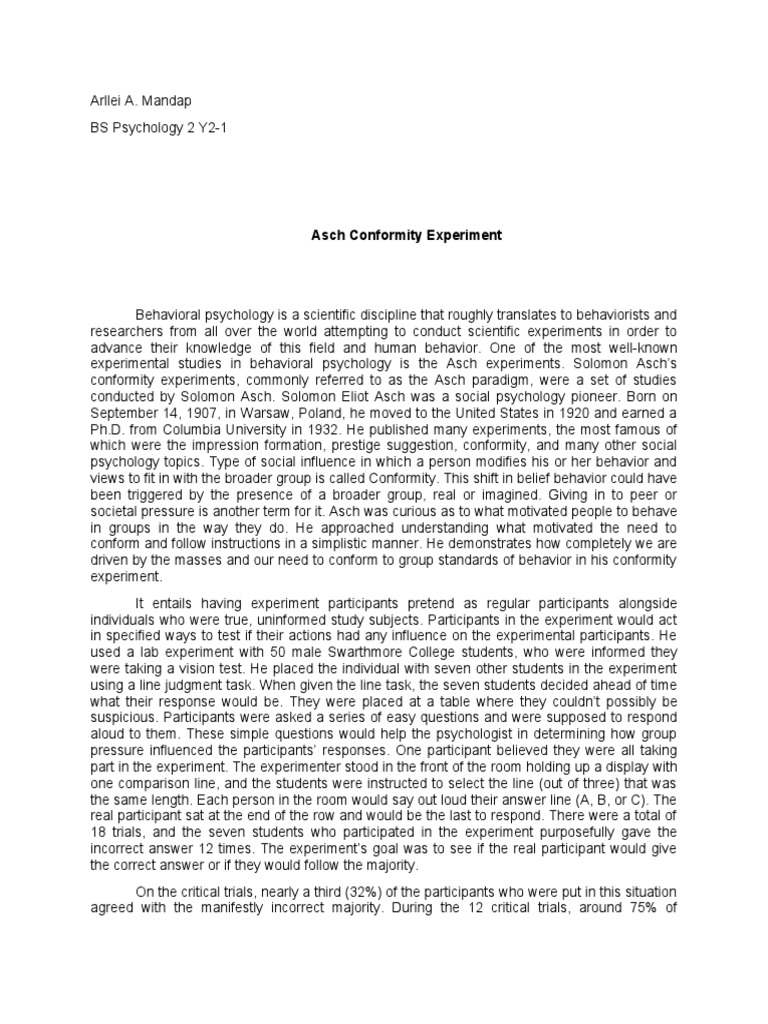 Asch Conformity Experiment | PDF