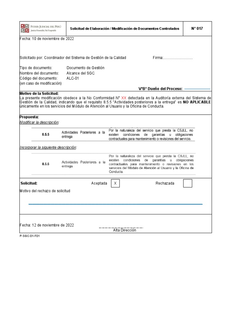 P-SGC-01 Formato 01 Solicitud Elaboración Modificación Documentos - 017 Alcance | PDF | Finanzas ...