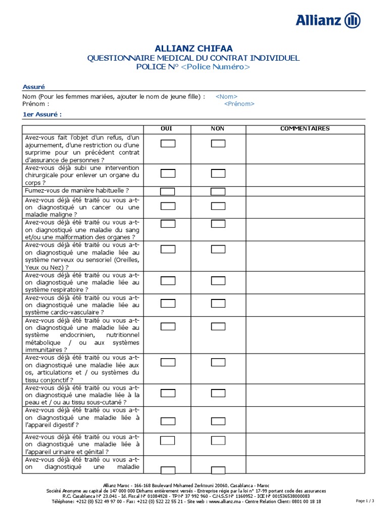 Questionnaire - Allianz Chifaa | PDF