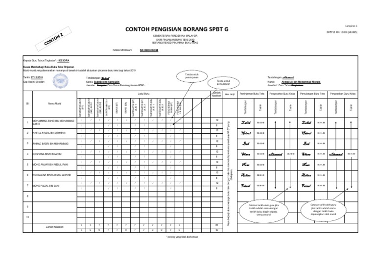 Contoh Pengisian BORANG G | PDF
