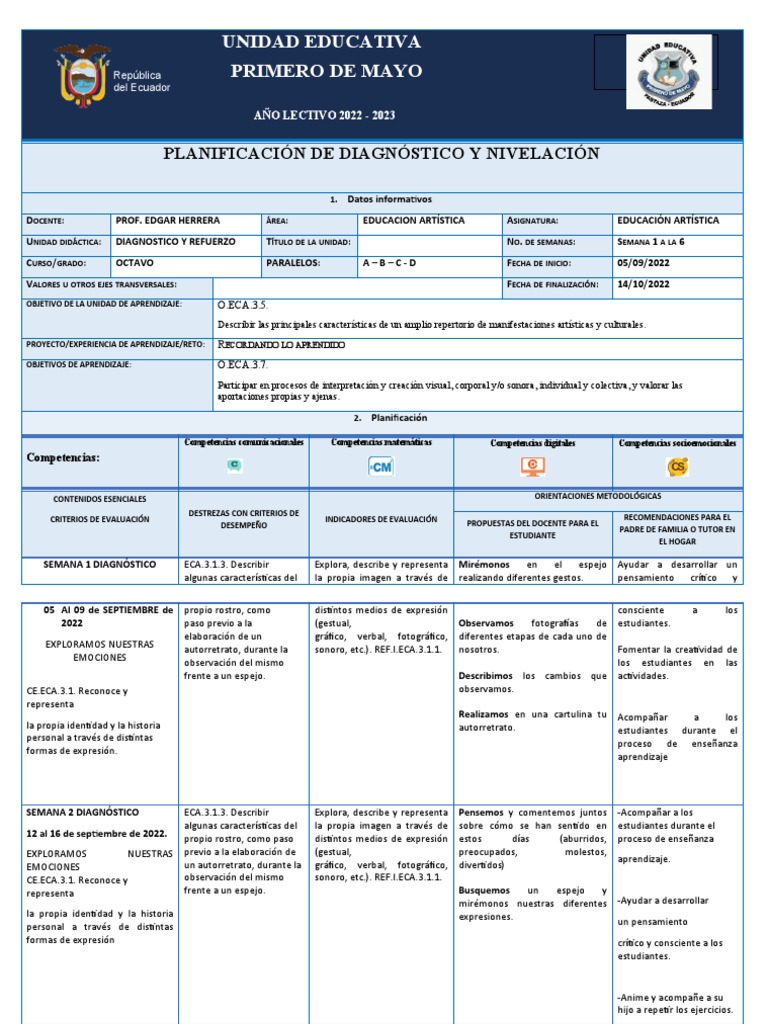 Plan Diagnóst. y Refuer. 2022 - 2023-Eca 8vo | PDF