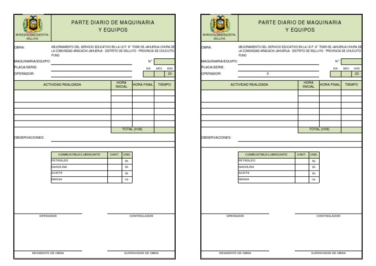 Modelo Parte Diarios | PDF | Química | Extracción de recursos