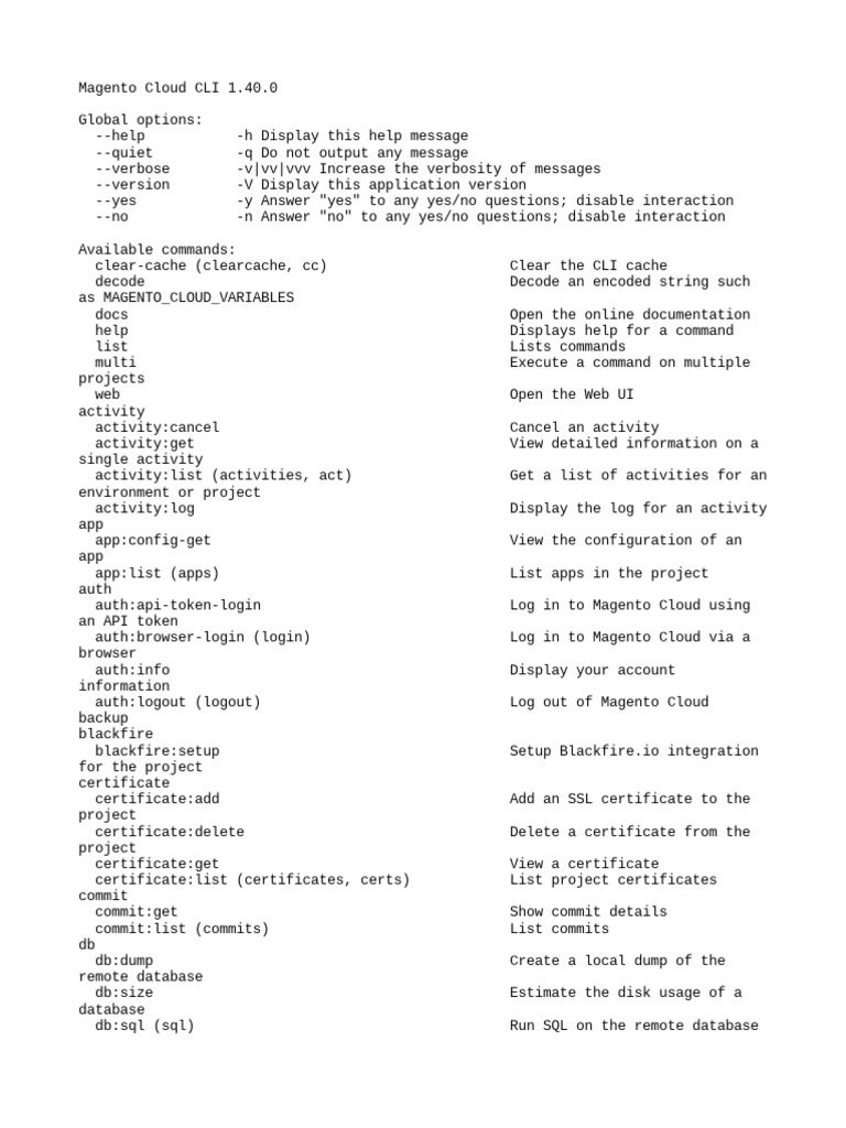 Magento Cloud CLI Commands | PDF