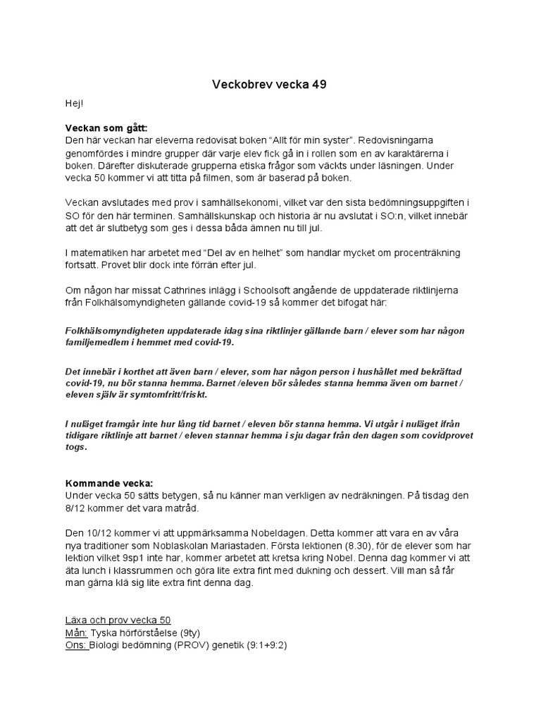 Veckobrev vecka 49 (1) | PDF