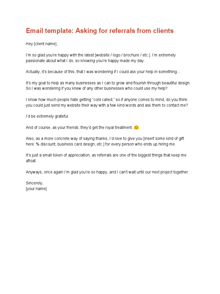 Email Template Asking Clients For Referrals | PDF