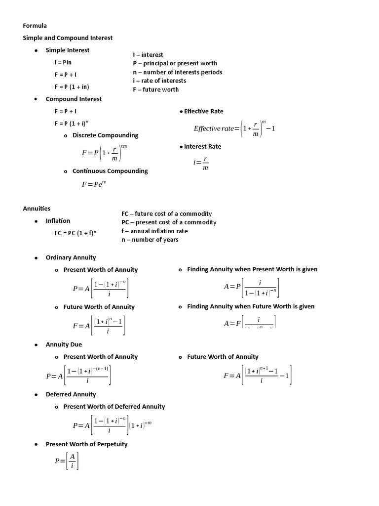 Formula in Engineering Econimics | PDF | Interest | Compound Interest