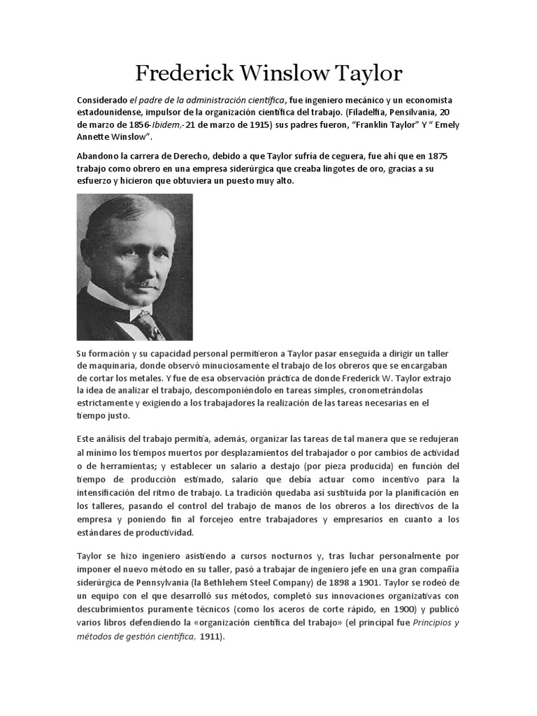 Frederick Winslow Taylor y el Taylorismo | PDF | Arte