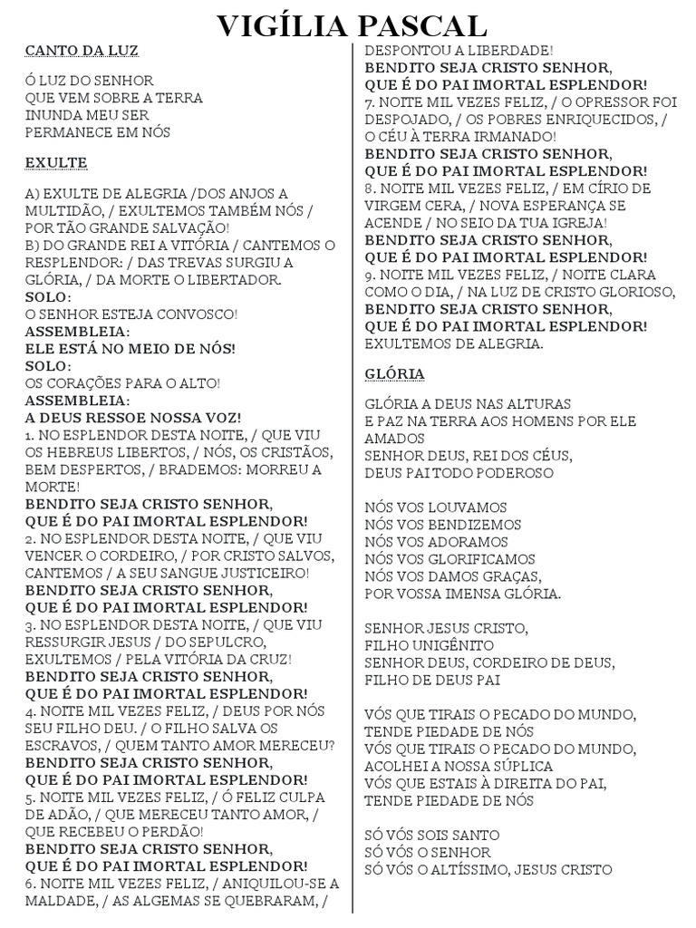 Cantos para Vigília Pascal | PDF | Páscoa | Jesus