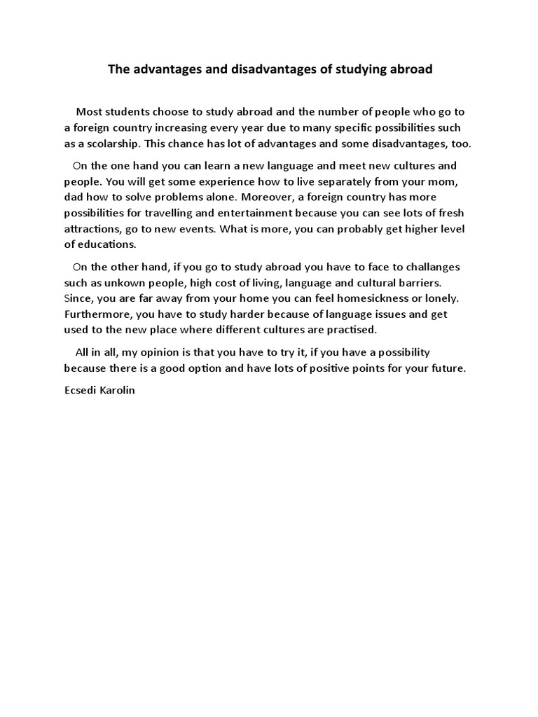 Studying Abroad Essay | PDF
