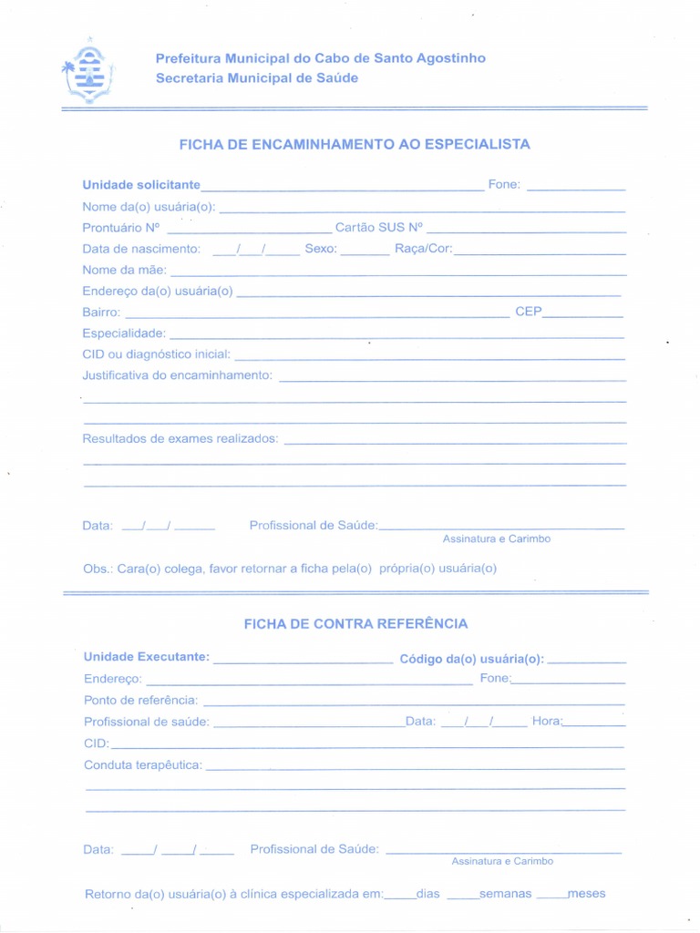 Ficha de Encaminhamento para Especialista | PDF Ficha de Encaminhamento para Especialista | PDF