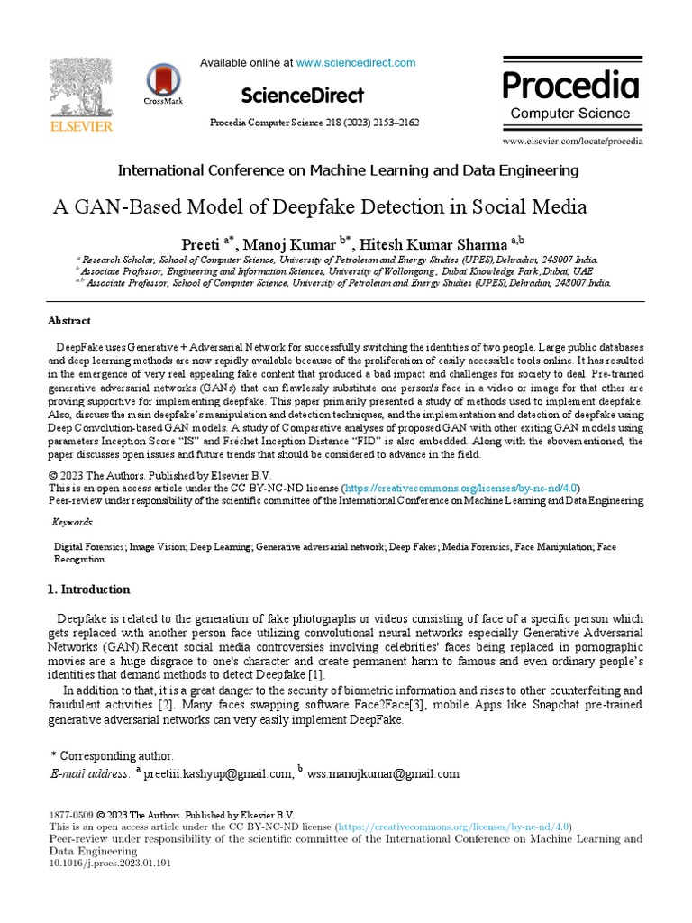 A GAN Based Model For Deepfake Detection in Social Media | PDF | Computers