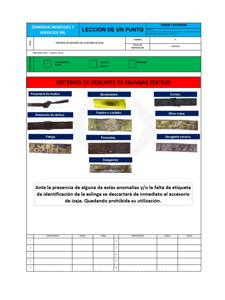 LUP N°4 - Criterio de Descarte de Eslingas Textiles | PDF