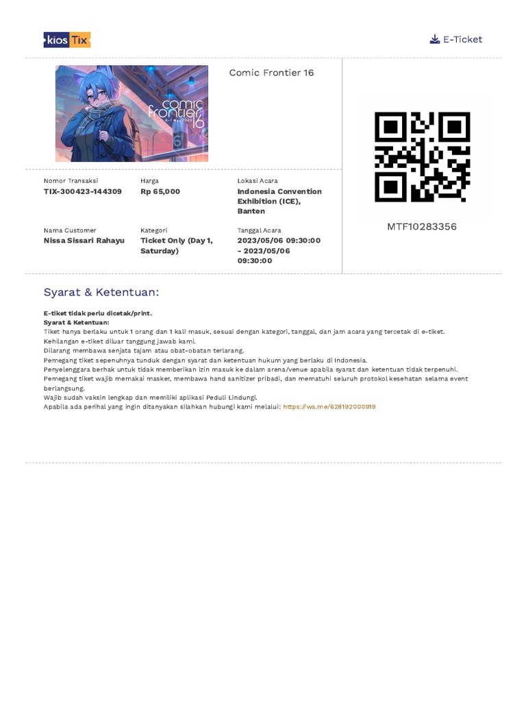 E-Ticket KIOSTIX - Comic Frontier 16 | PDF