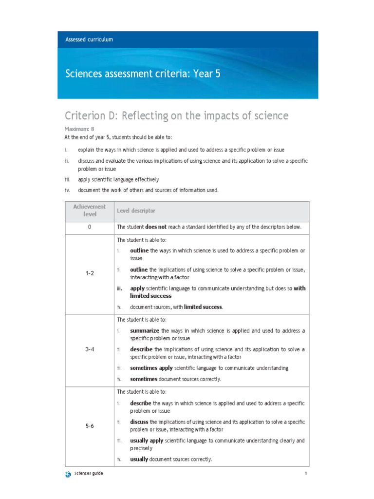 Myp Sciences Rubric Criterion D | PDF