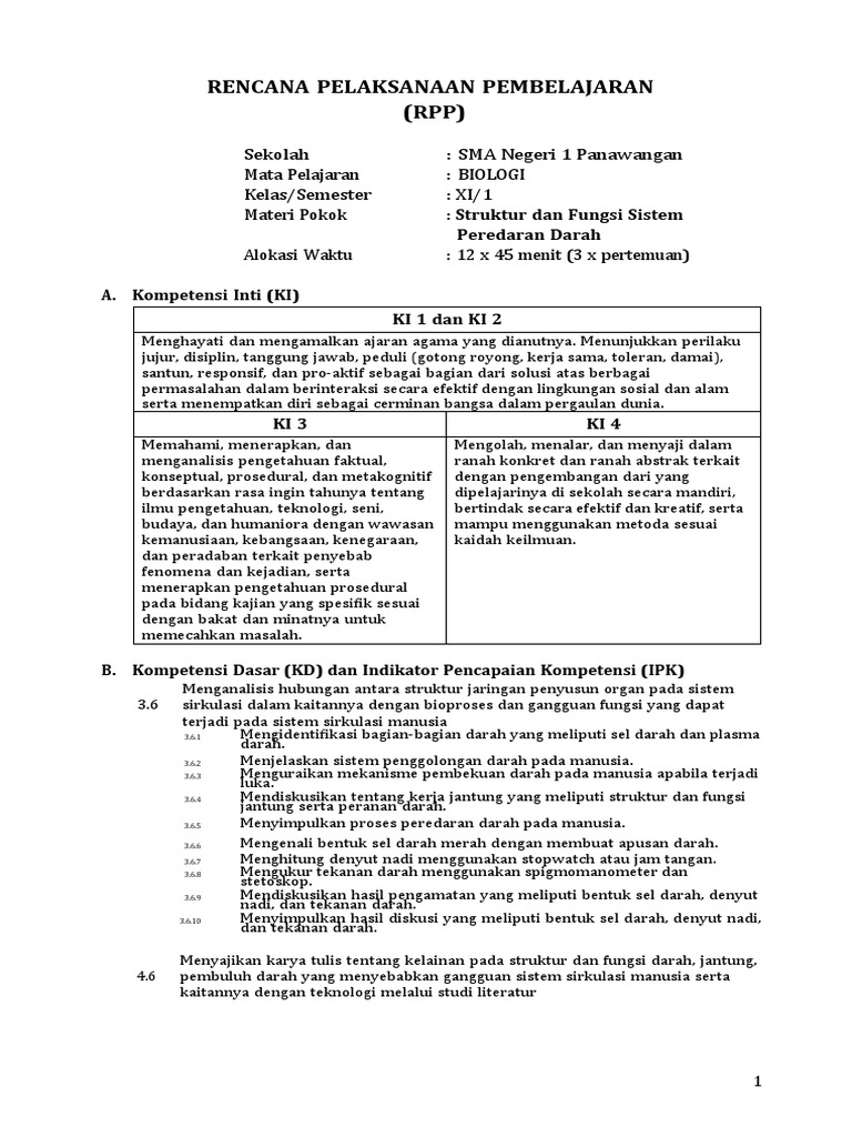 RPP 5 Sistem Peredaran Darah Manusia | PDF | Karier & Perkembangan | Kesehatan Holistik