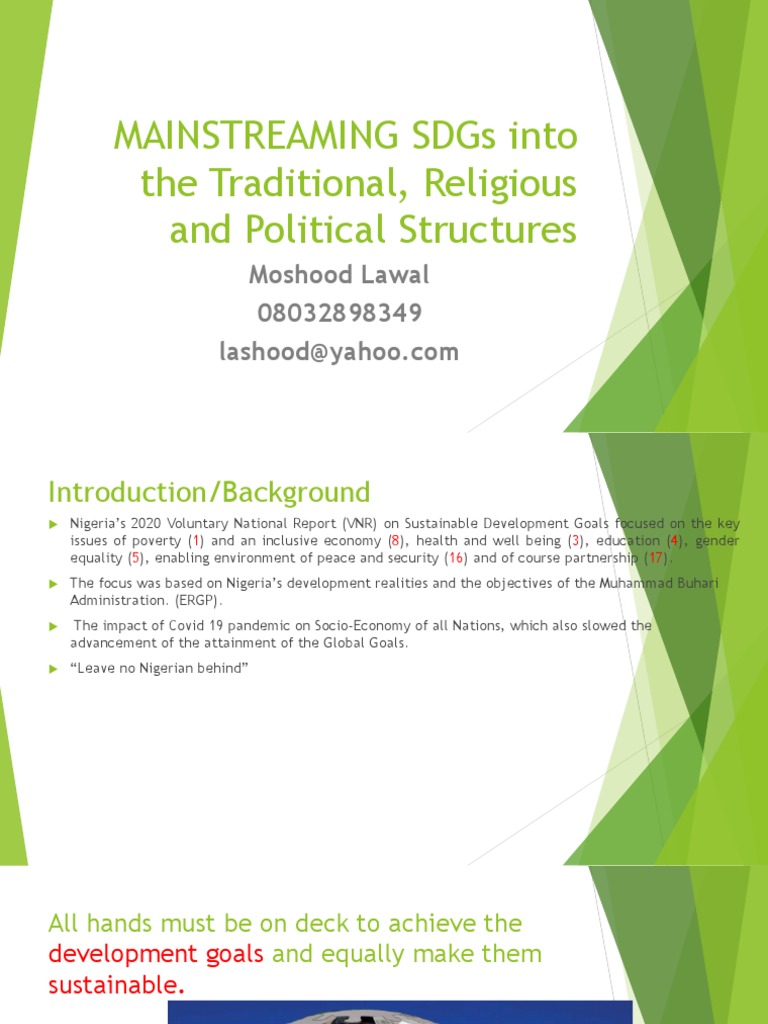 MAINSTREAMING SDGs into the Traditional, Religious and | PDF | Economies