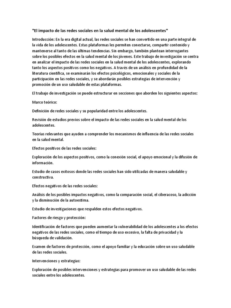 El Impacto de Las Redes Sociales en La Salud Mental de Los Adolescentes ...