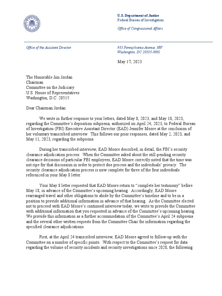 FBI Security Clearance Update Letter | PDF