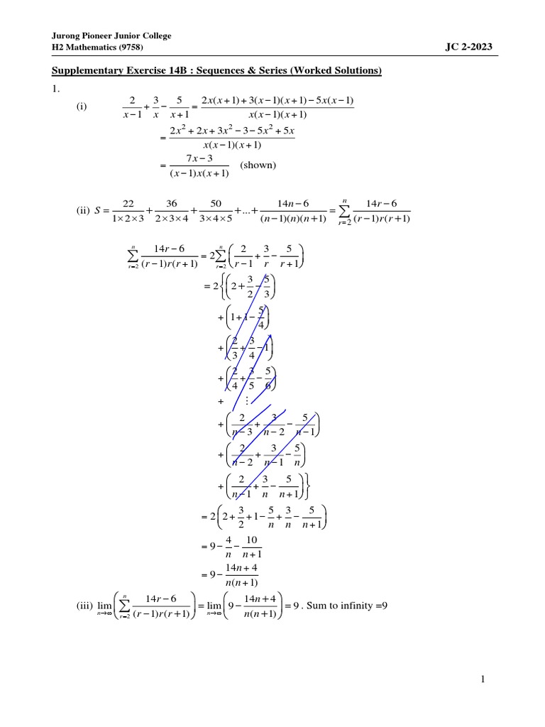 2023 Supplementary Exercise 14B Sequences & Series (Solution) | PDF