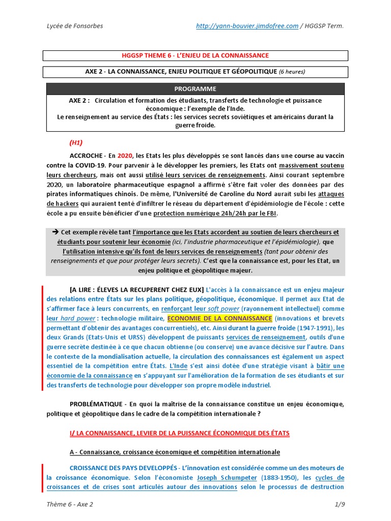 THEME 6 - Axe 2 - COURS ELEVE | PDF