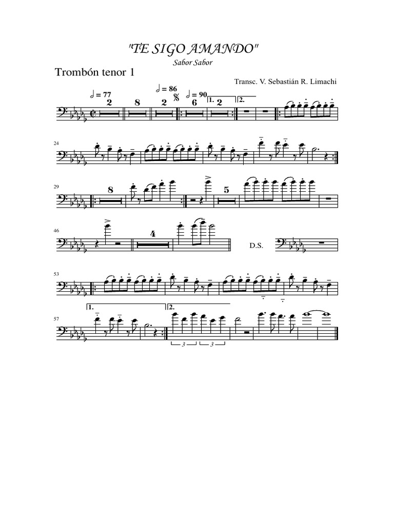 Trombone Sheet Music: "Te Sigo Amando" | PDF