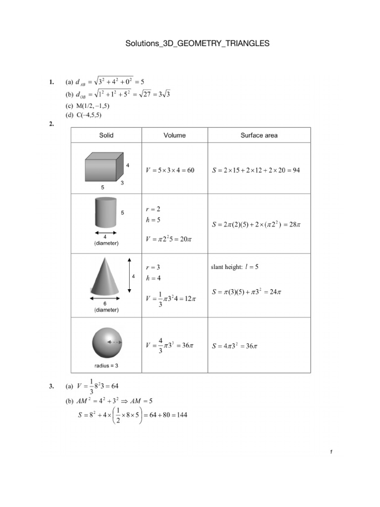 Solutions 3D GEOMETRY TRIANGLES | PDF | Trigonometric Functions ...
